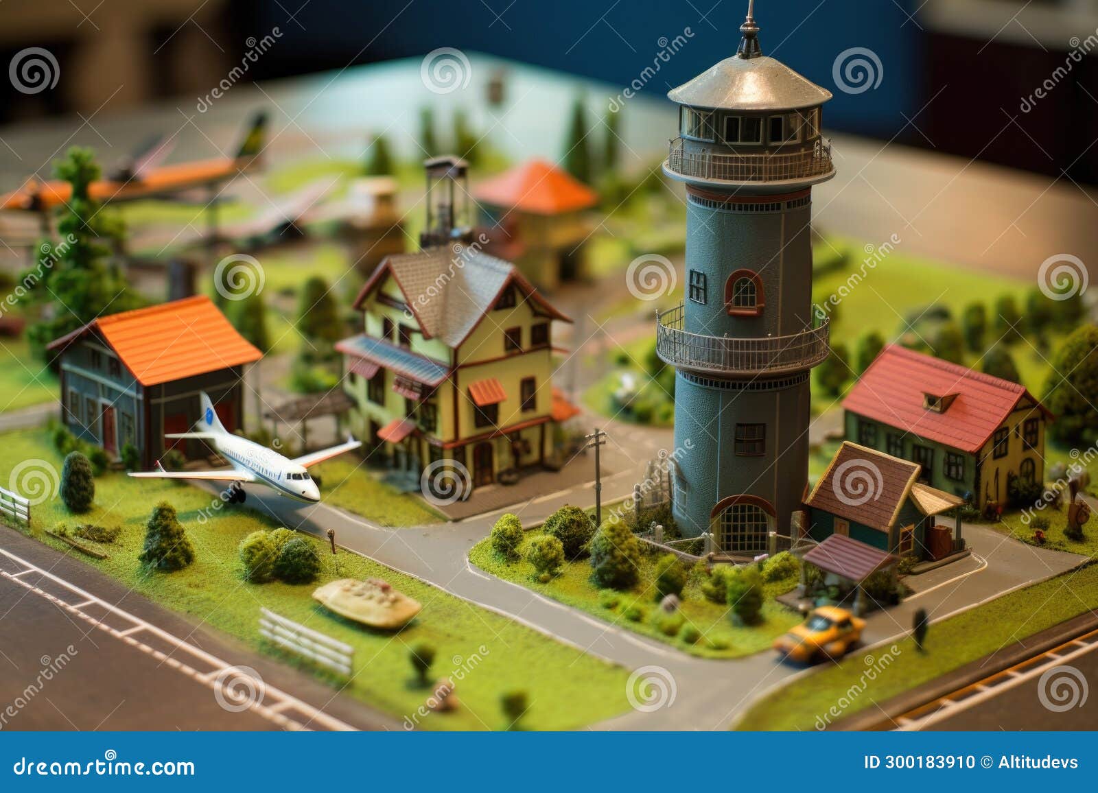 Miniature Airport with Small Airplanes and Control Tower Stock ...