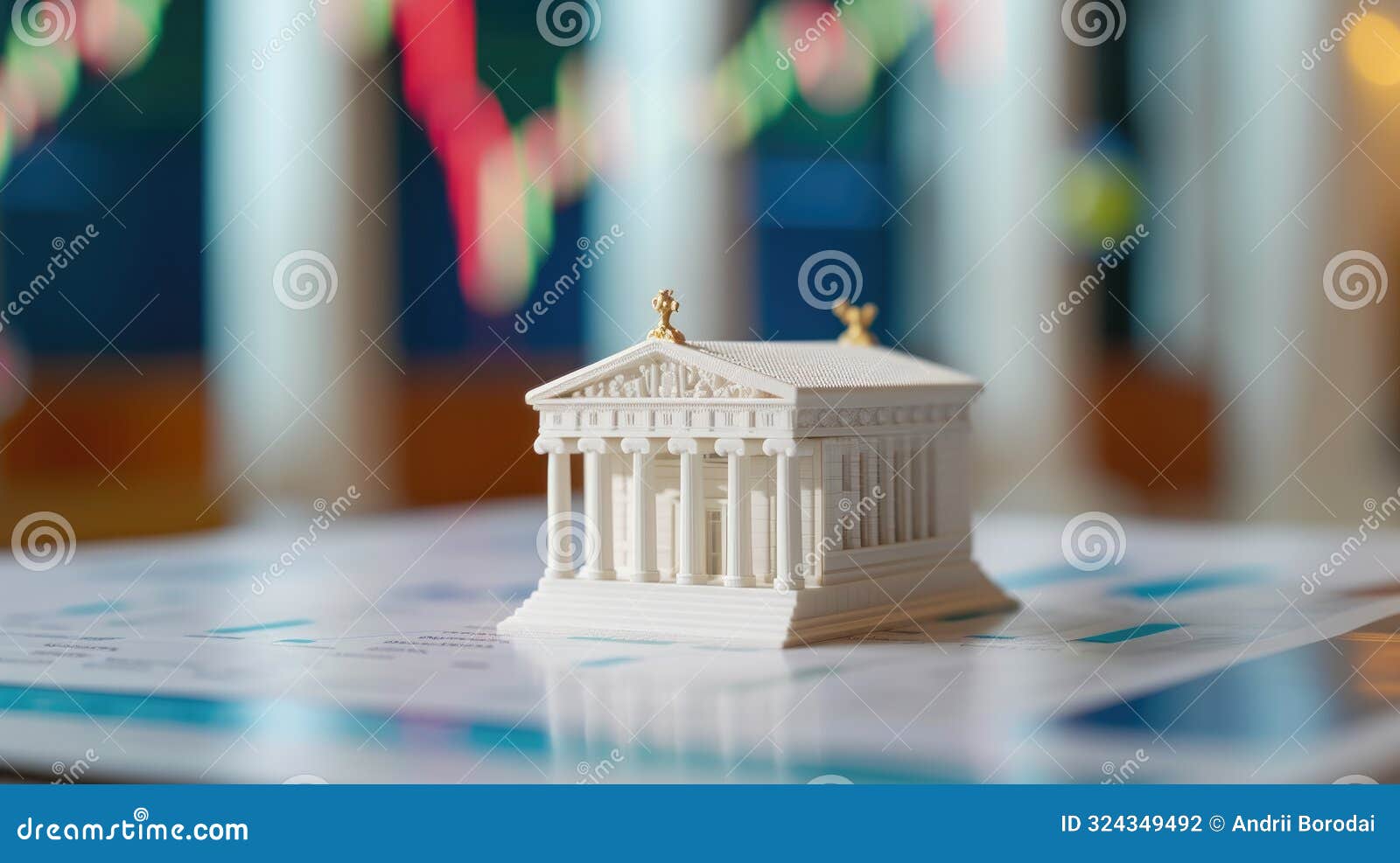Miniature Banking Model on Table with Financial Analysis Chart. Stock ...