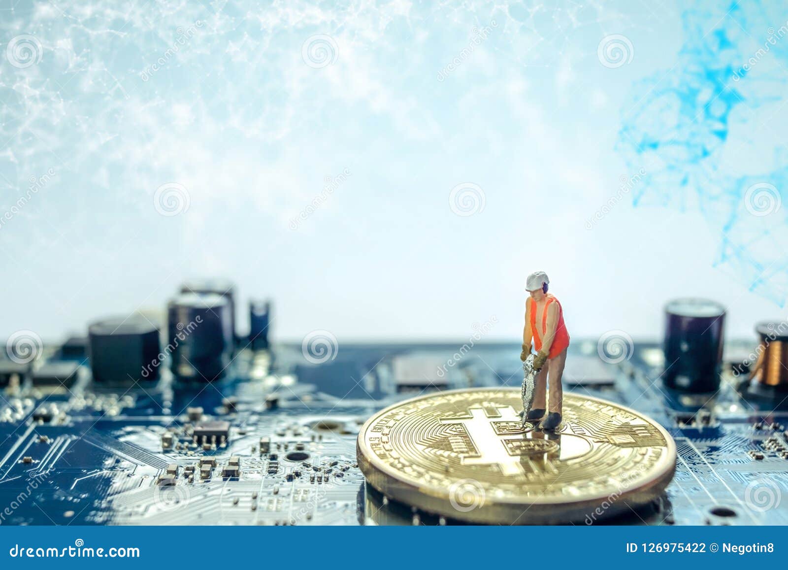 Miniature bitcoin miner stock photo. Image of banking - 126975422