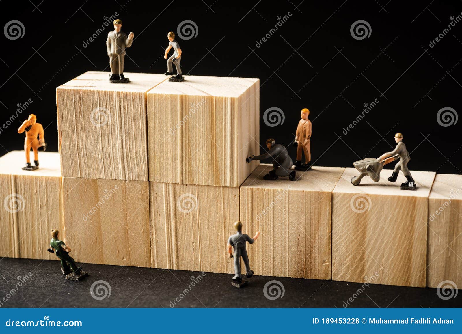Miniature Builder Figures with Wooden Blocks Stock Photo - Image of ...
