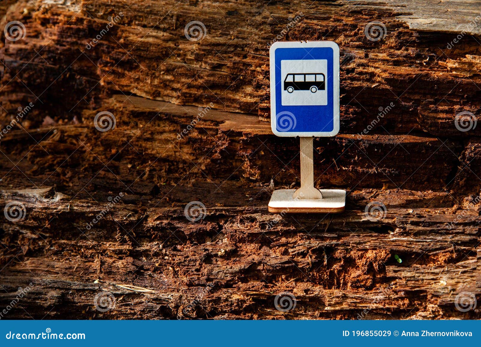 Miniature Bus Stop Road Sign on a Stump Stock Image - Image of ...