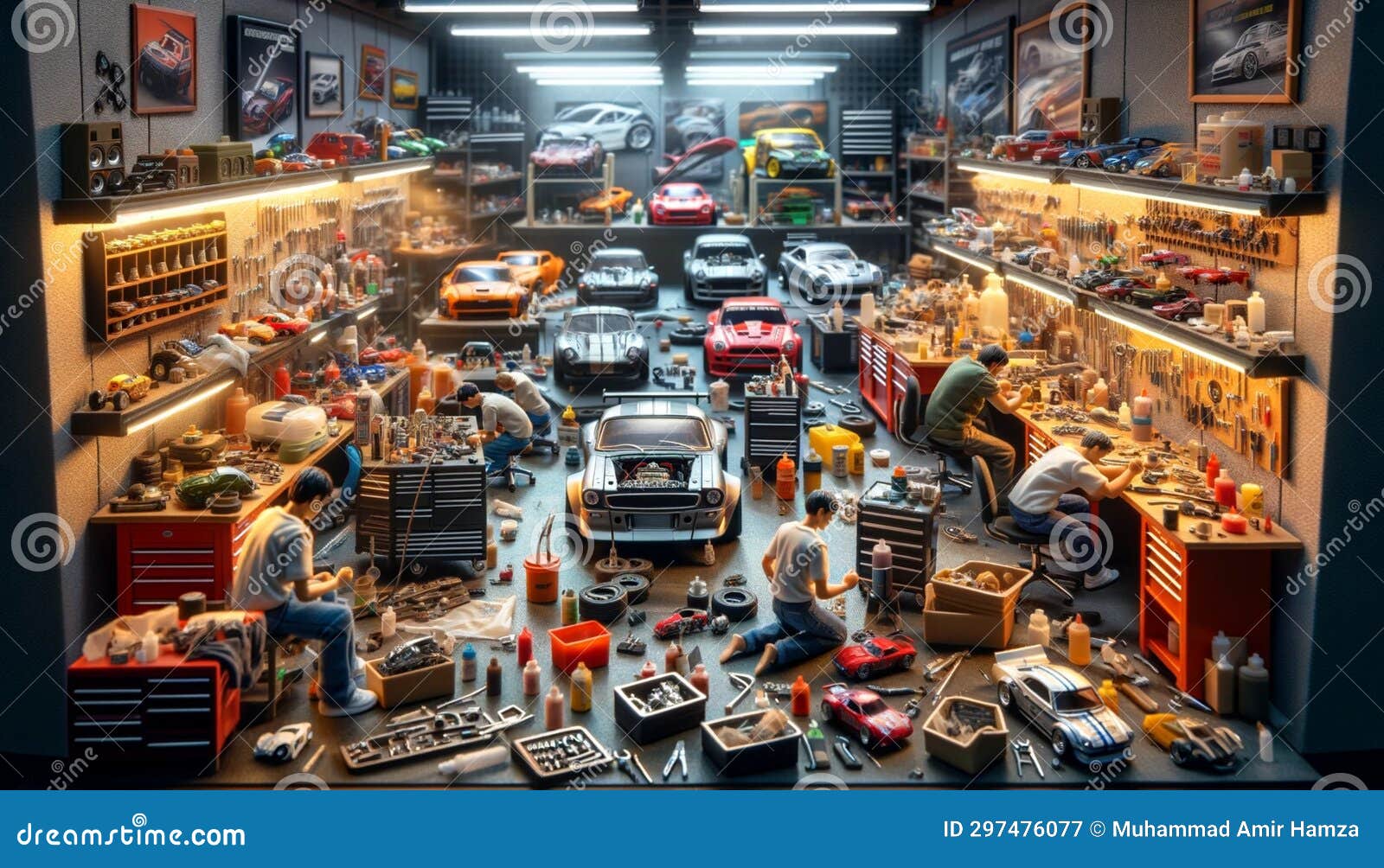 Miniature Car Customization Workshop Stock Illustration - Illustration ...