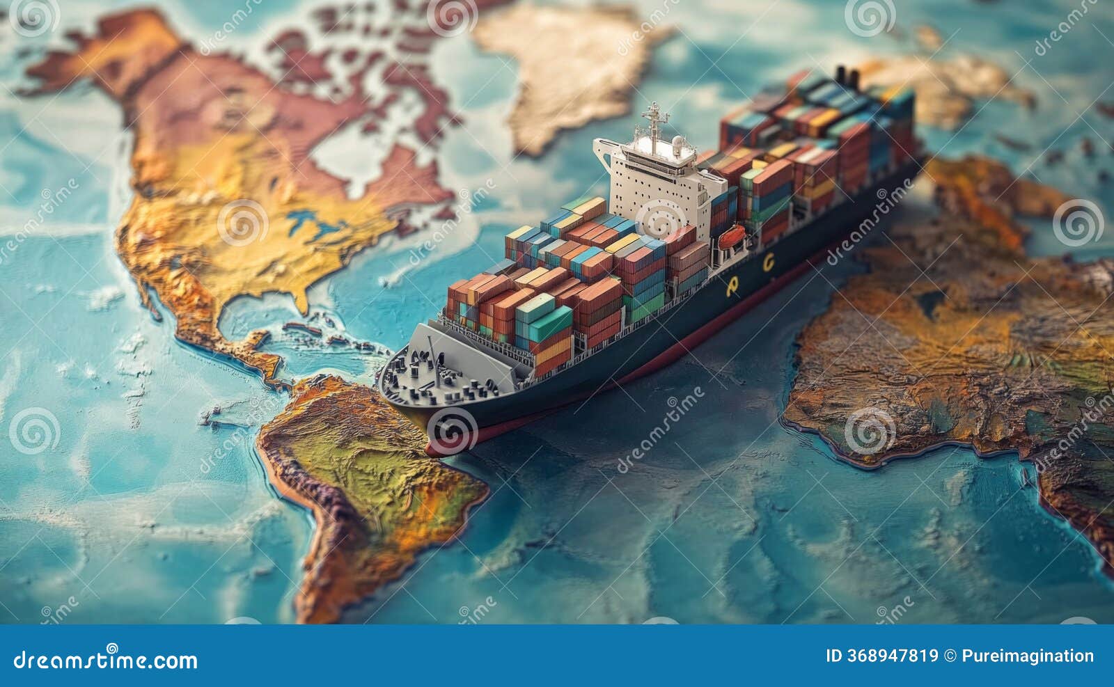 Miniature Cargo Ship On A Map Golden Sunlight Highlighting Global Trade ...