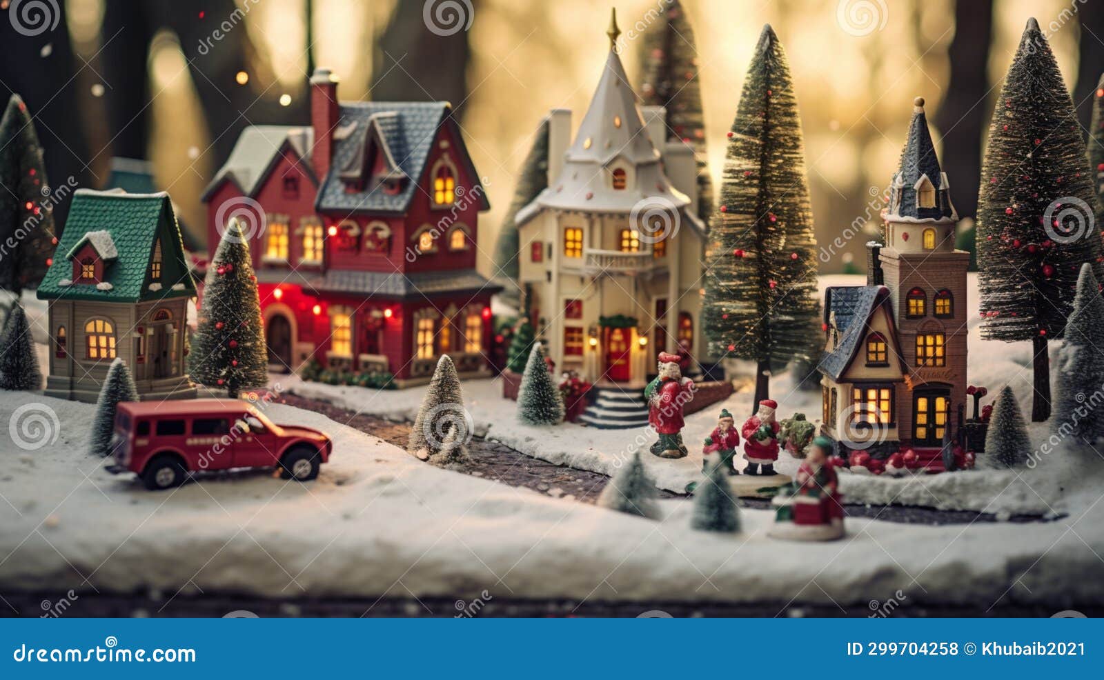 A Miniature Christmas Village Set Up Stock Illustration - Illustration ...