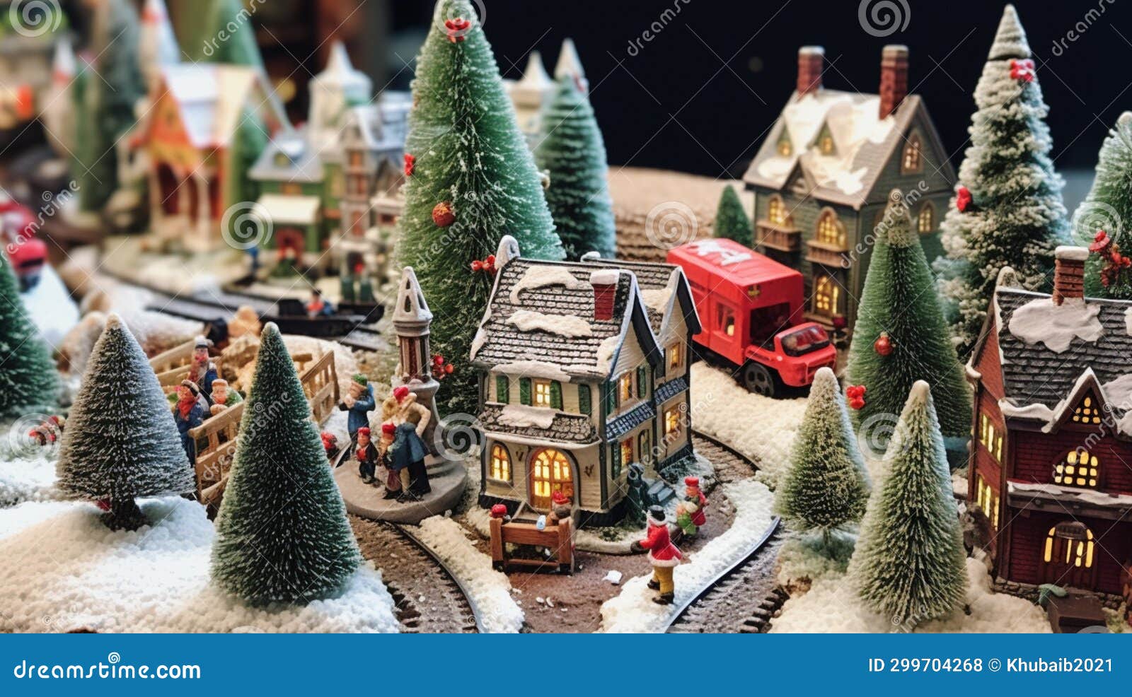 A Miniature Christmas Village Set Up Stock Illustration - Illustration ...