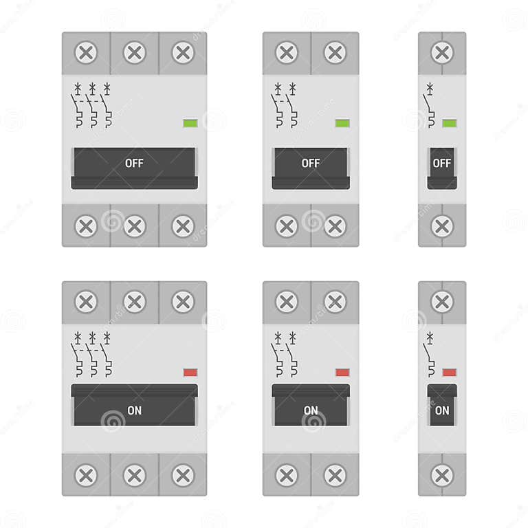 Miniature Circuit Breakers for DIN Rail Mount Stock Illustration ...