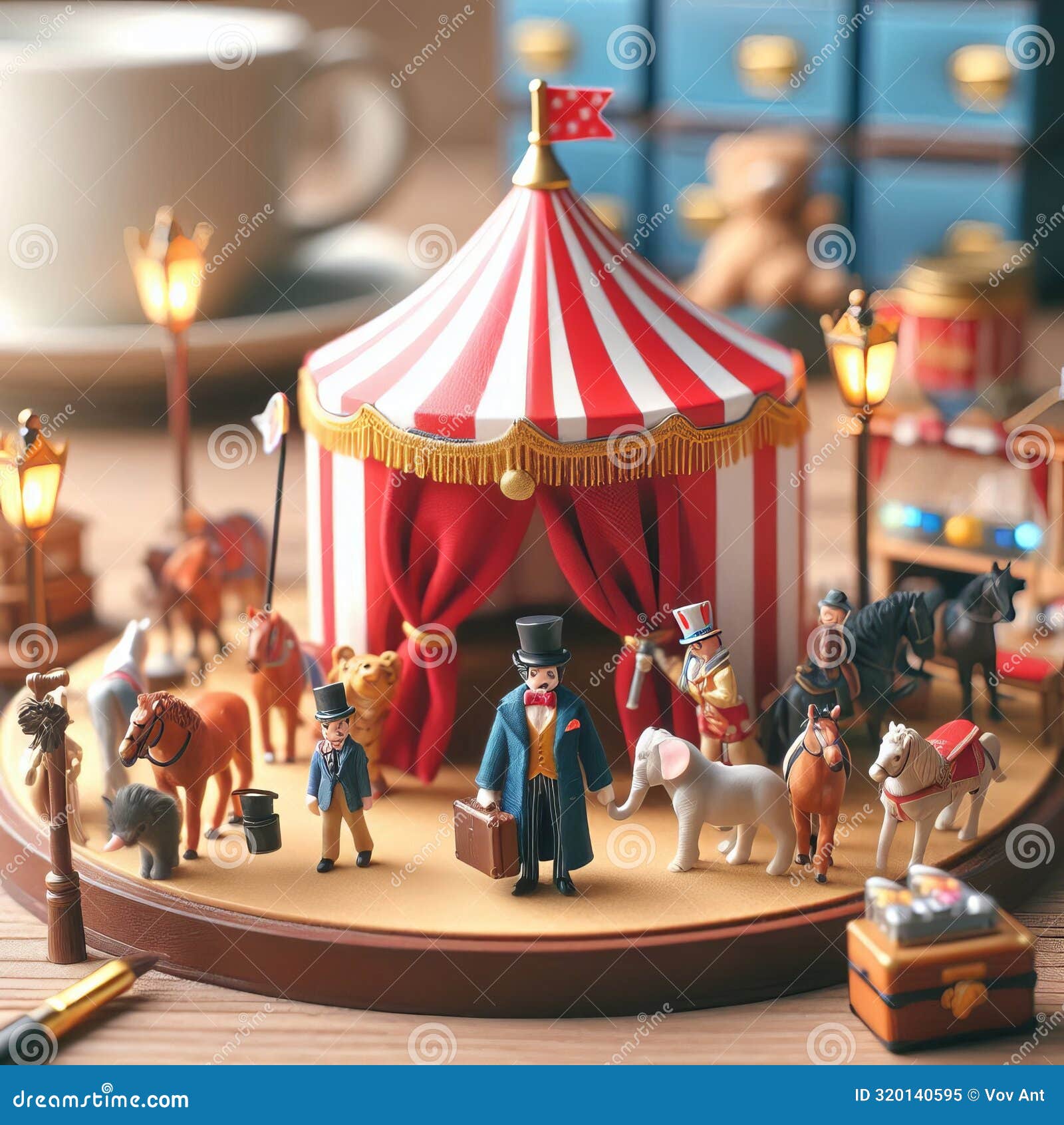 A Miniature Circus Tent with a Tiny Ringmaster and Cir Stock ...