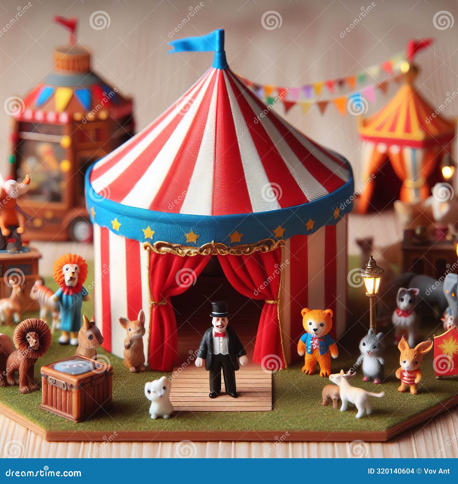 A Miniature Circus Tent with a Tiny Ringmaster and Cir Stock ...