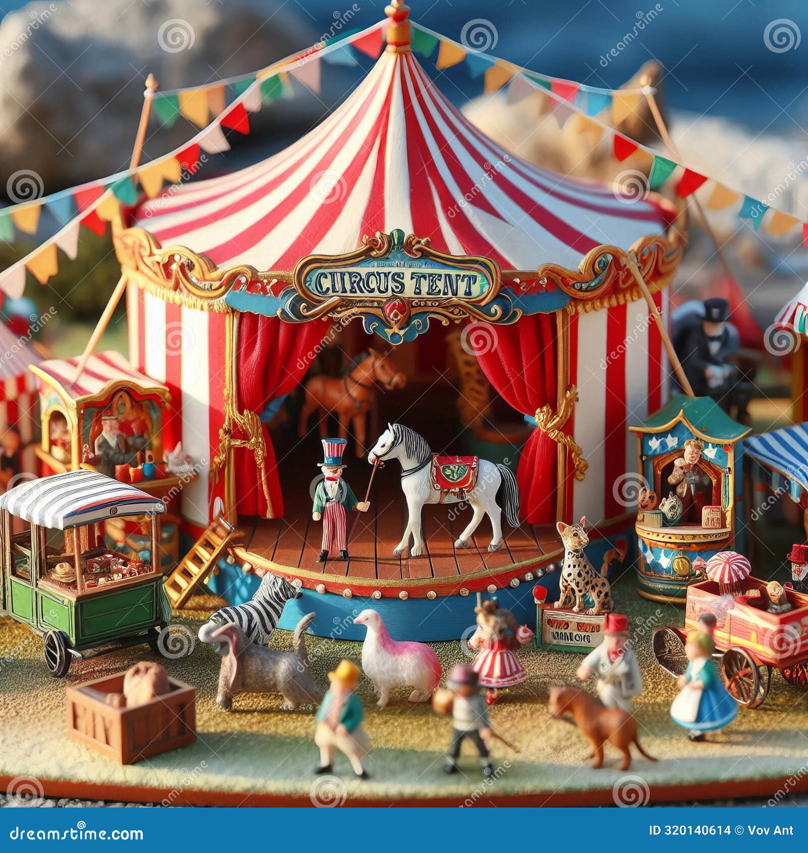 A Miniature Circus Tent with a Tiny Ringmaster and Cir Stock ...
