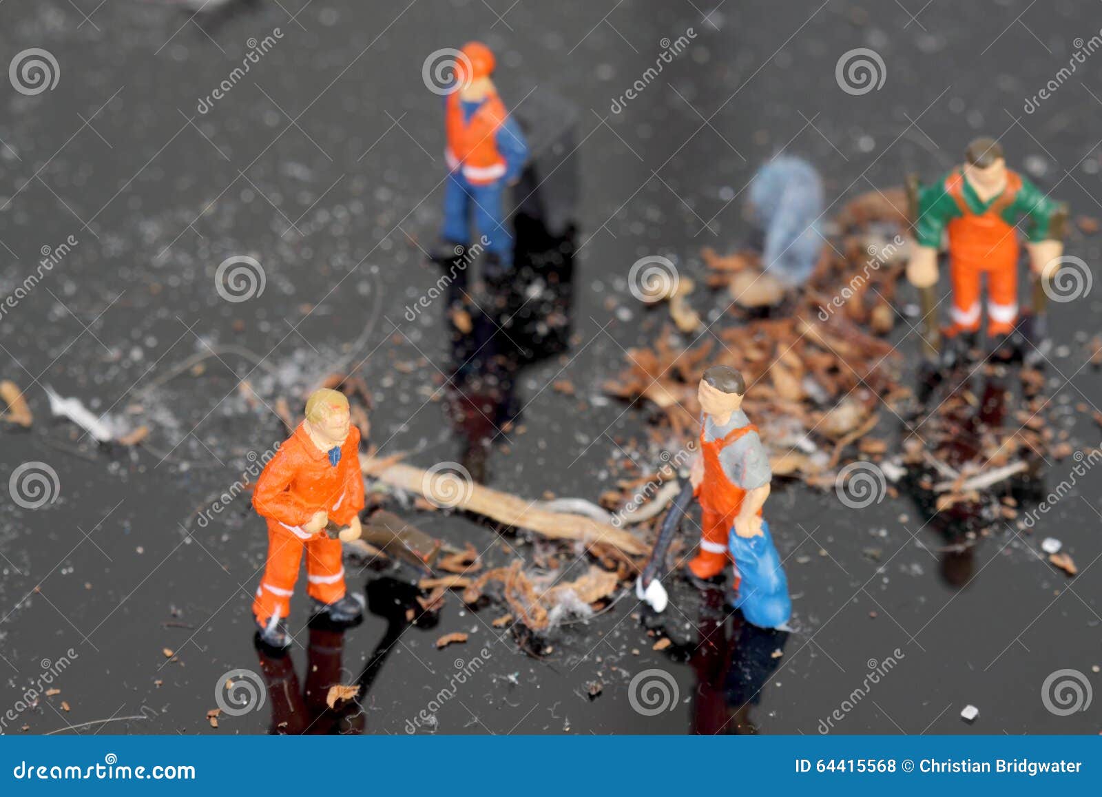 Miniature Cleaners Cleaning Dust Reflected Stock Photo - Image of scale ...