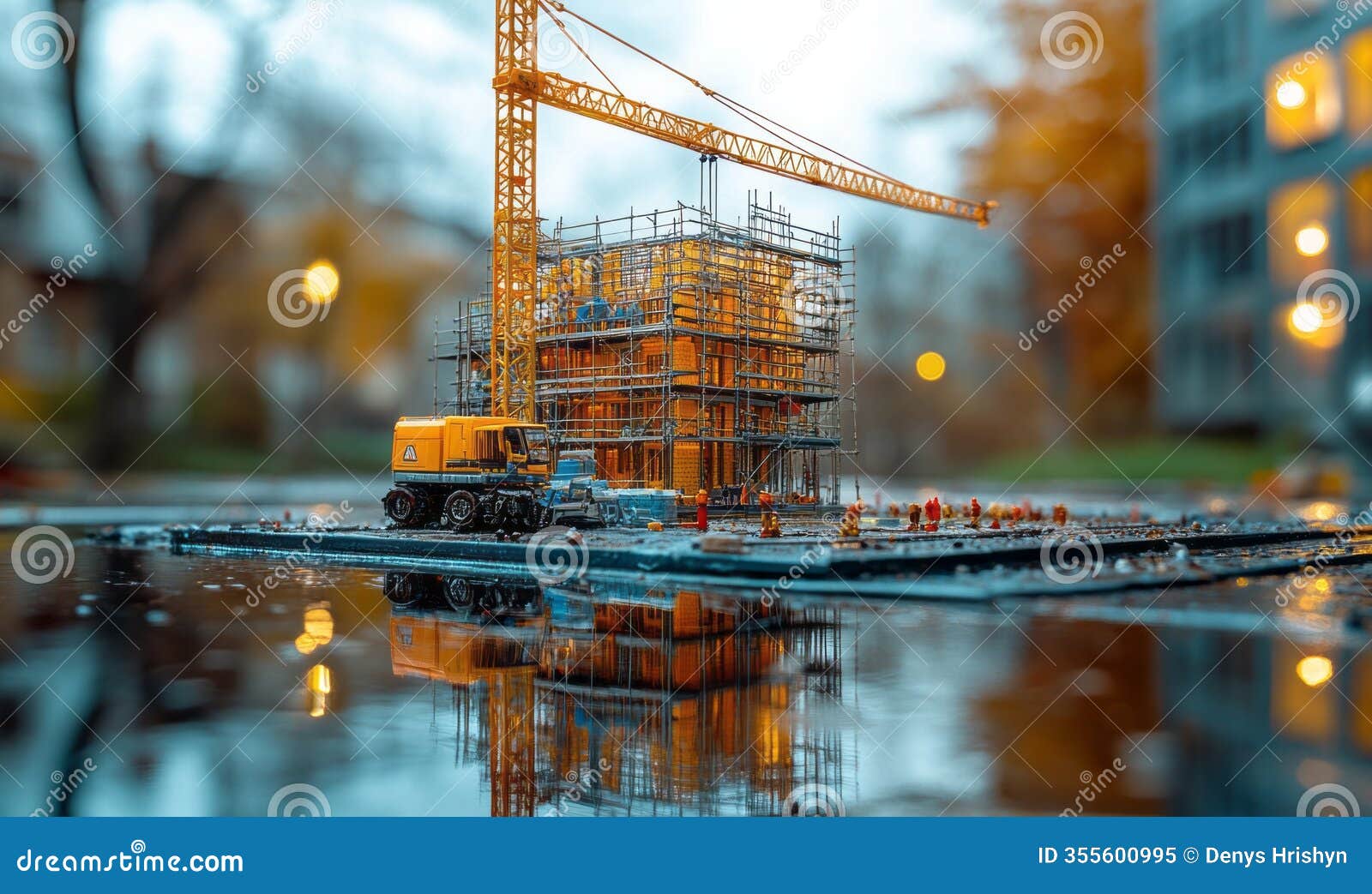 Miniature Construction Site with Crane in an Urban Setting during ...