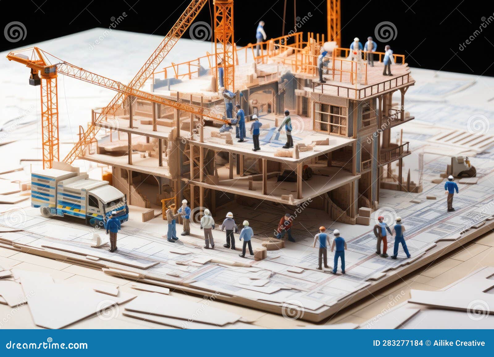 Miniature of Construction Site. Engineer and Architect Working on ...