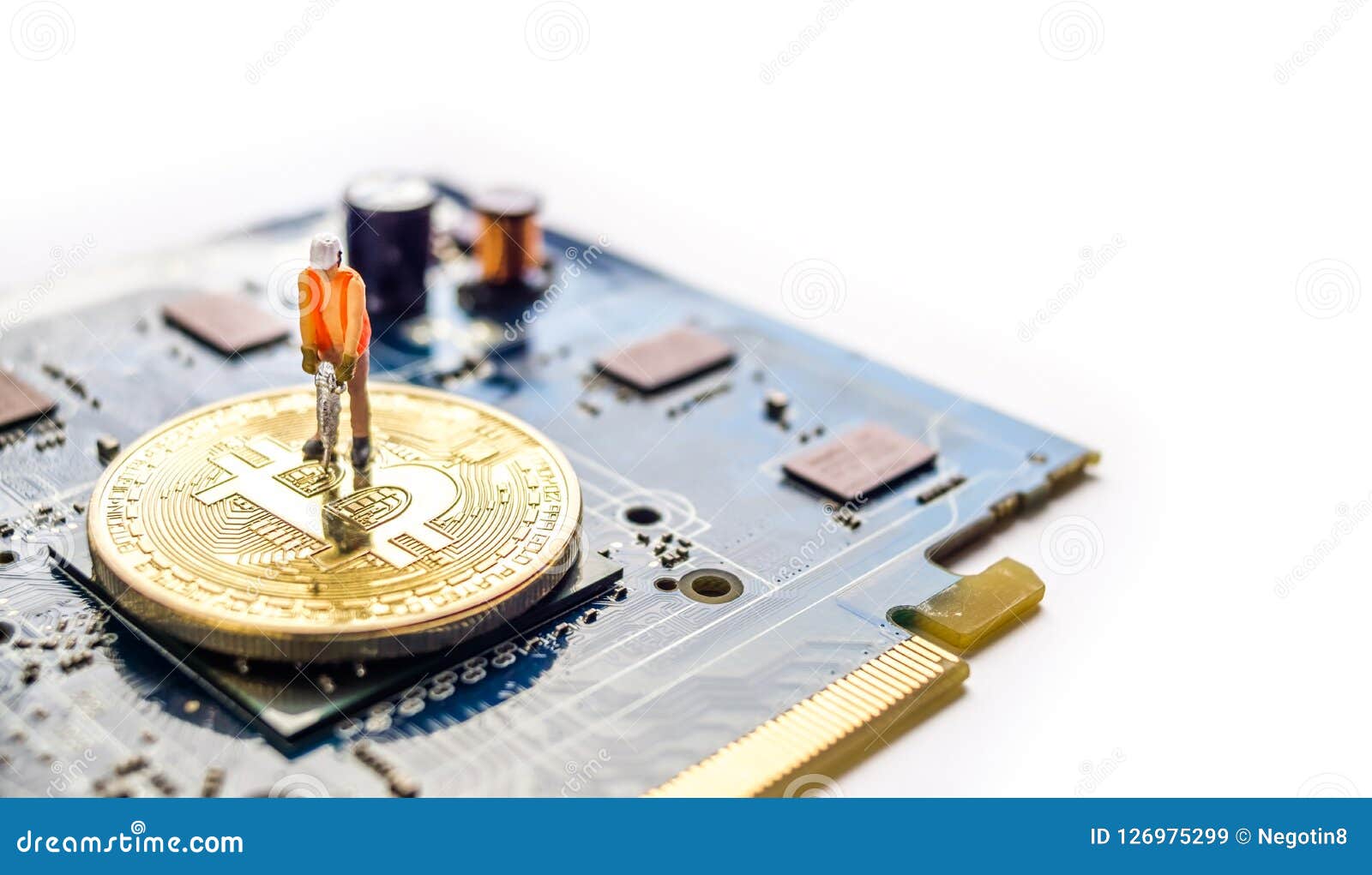 Miniature bitcoin miner stock image. Image of encryption - 126975299