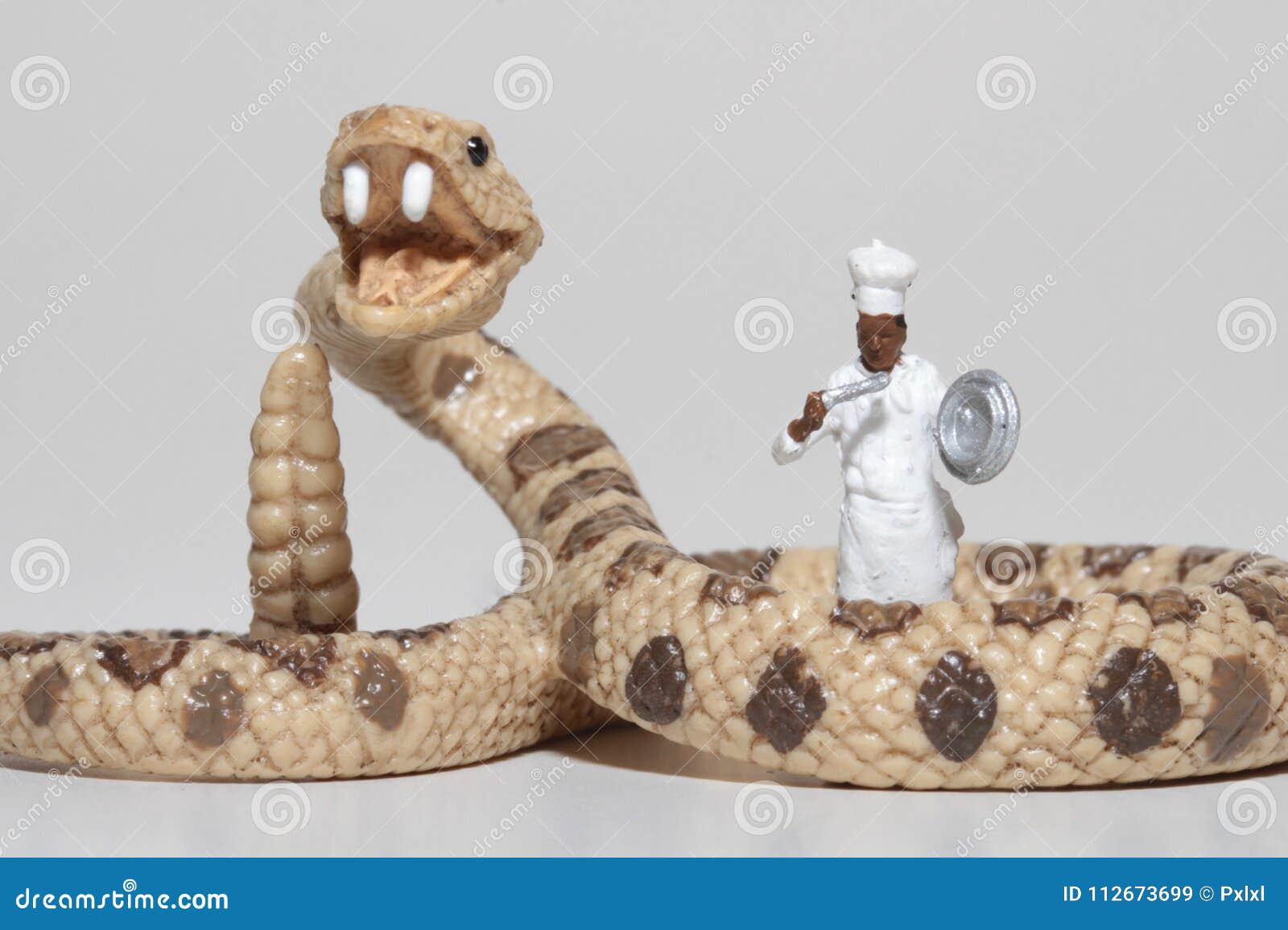 Miniature of a Cook with a Giant Snake Stock Image - Image of food ...