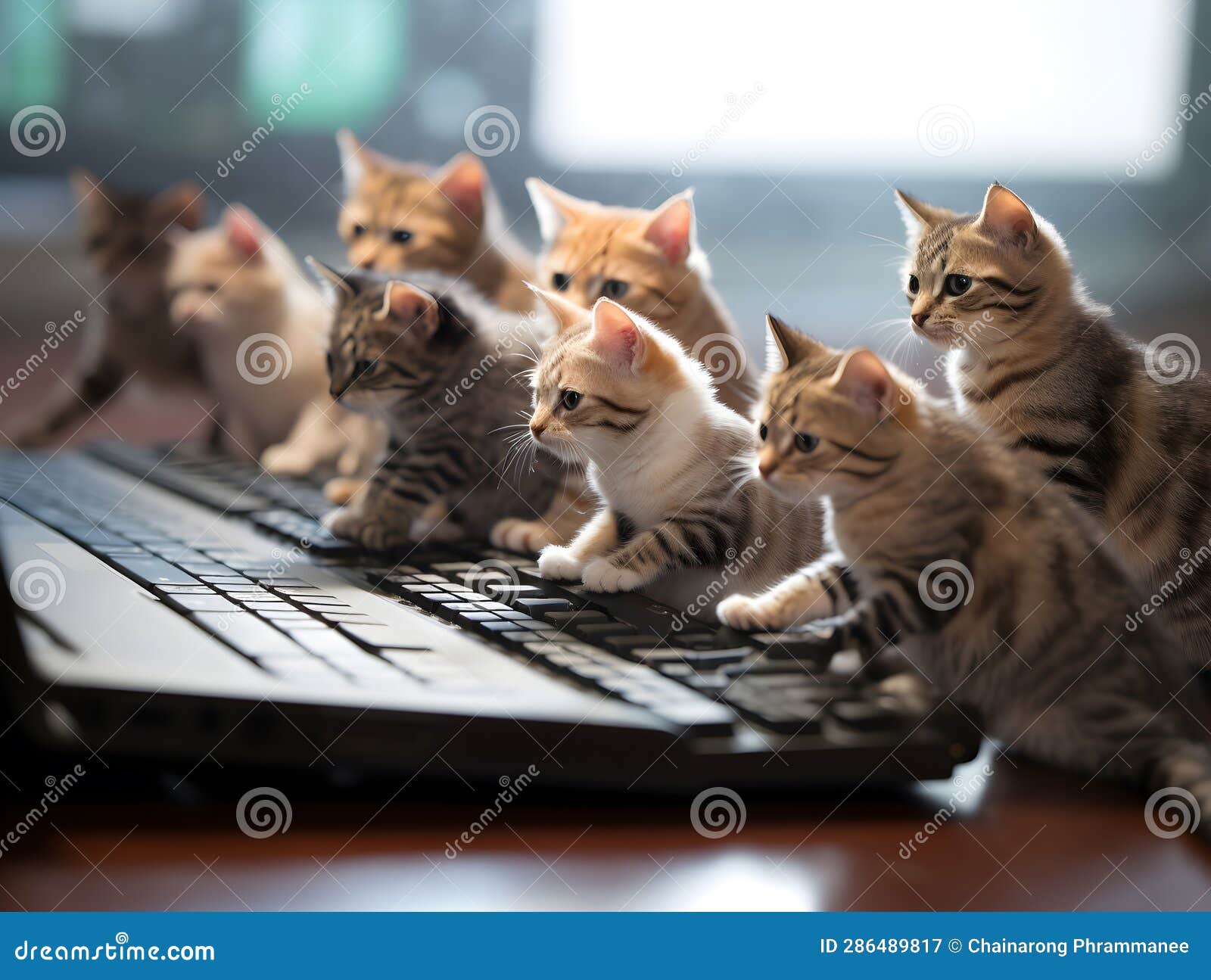 Miniature Cute Cats and Computer, Generative Ai Stock Illustration ...