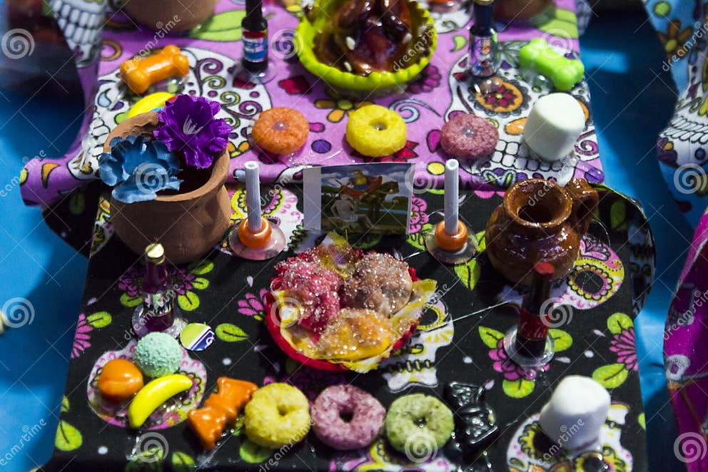 Miniature Day of the Dead Altar, Offering Stock Photo - Image of candle ...