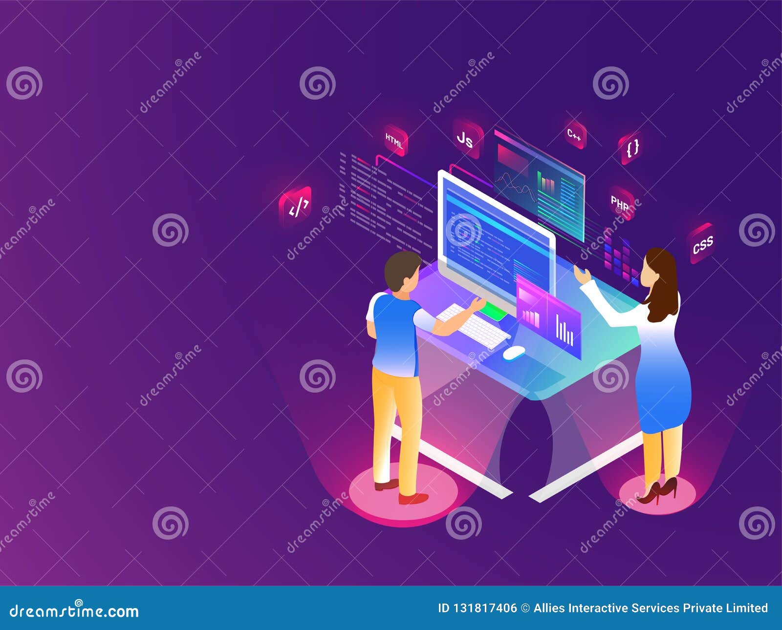 Miniature Developers Working On Desktop With Different Coding La Stock