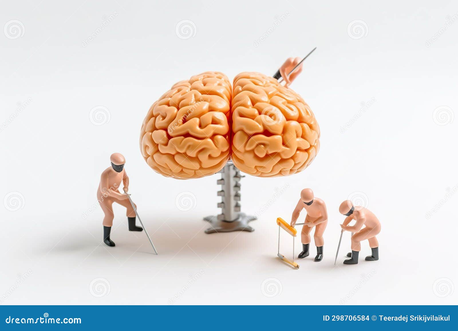 Miniature Doctors Working on Brain Model. Generative AI Stock ...