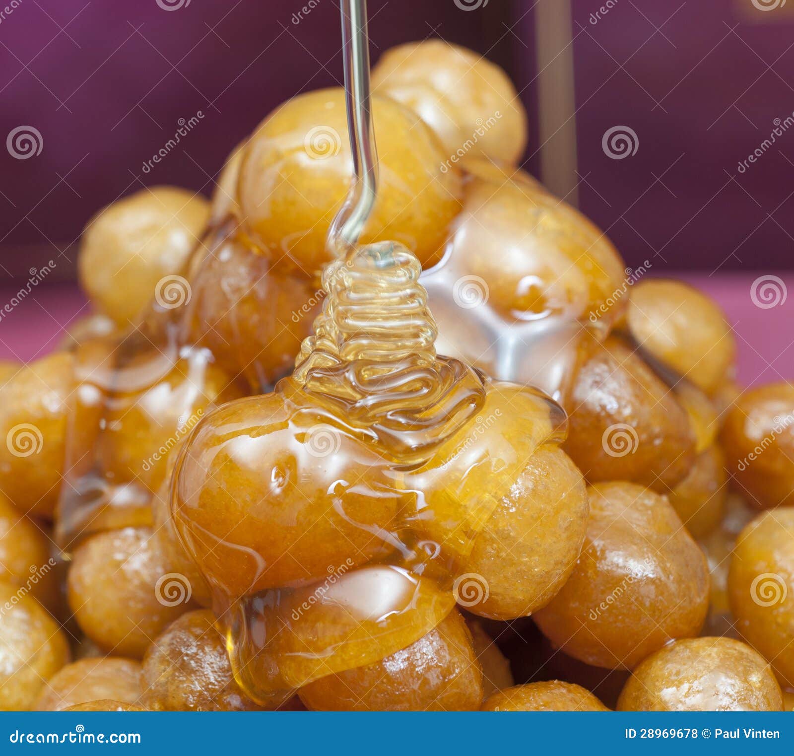 Miniature Donut Balls with Honey Stock Photo - Image of patisserie ...