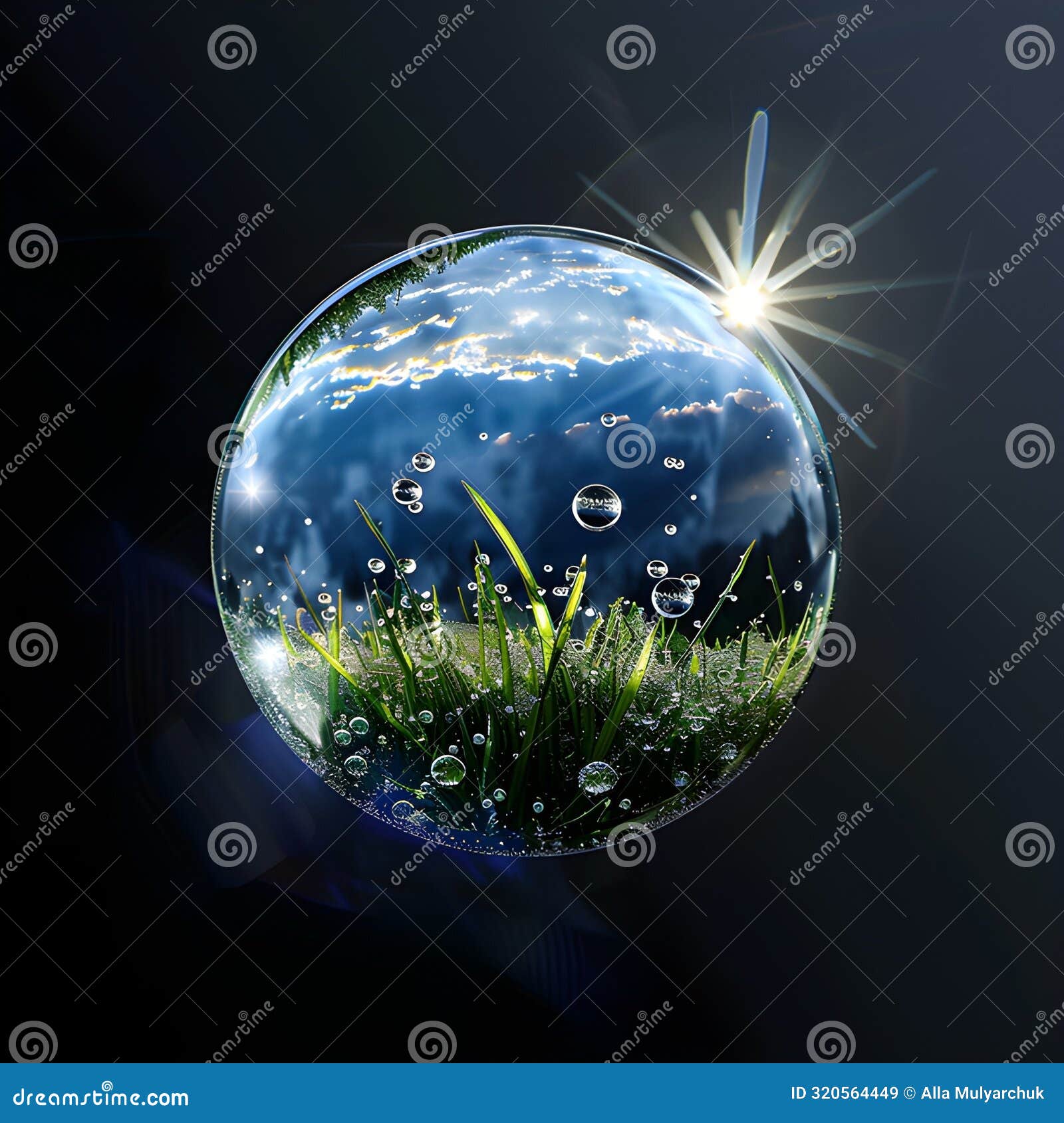 Miniature Ecosystem in a Glass Sphere Stock Illustration - Illustration ...