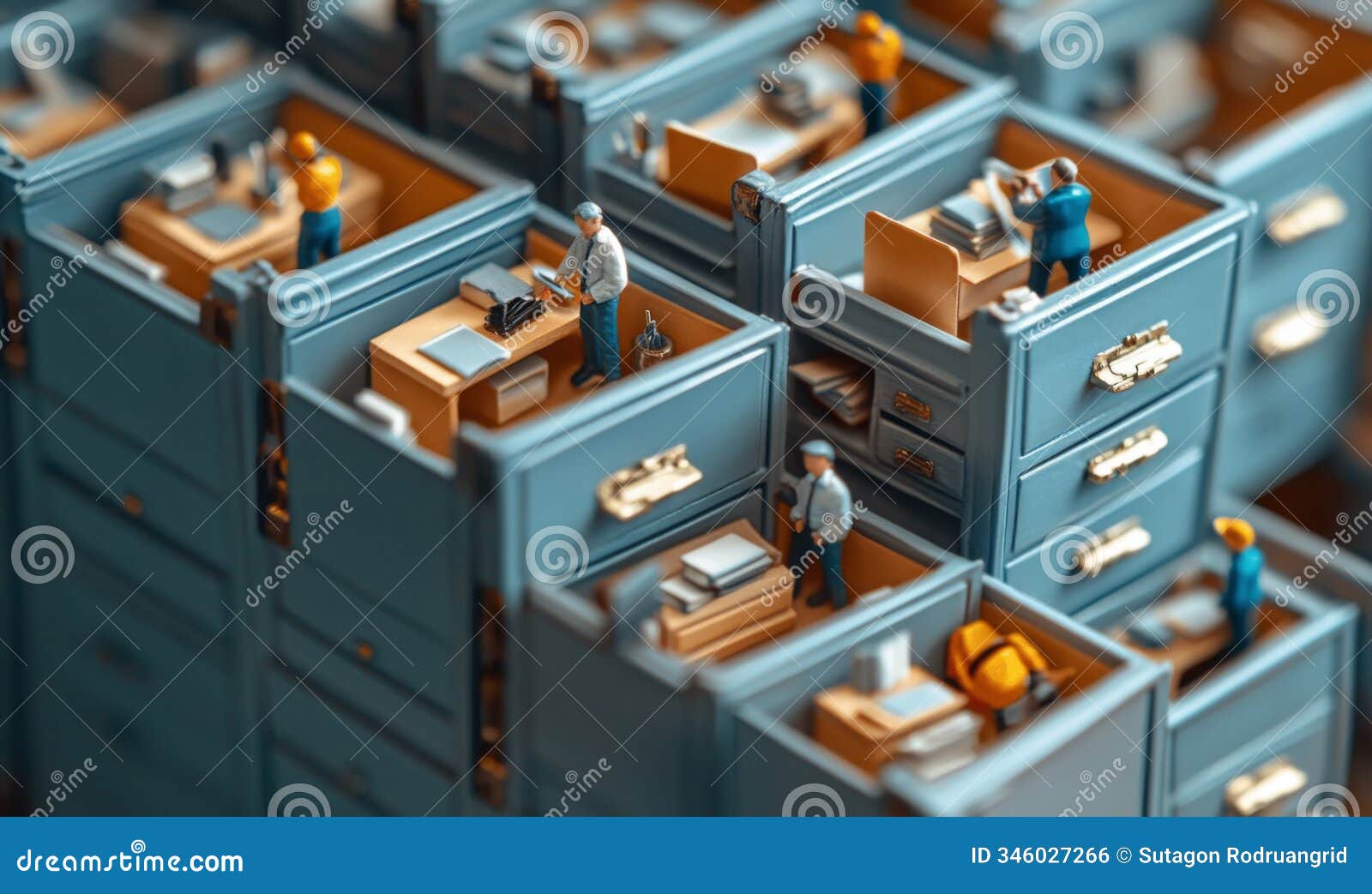 Miniature Employees Setting Up Tiny Offices Inside the Drawers of a ...