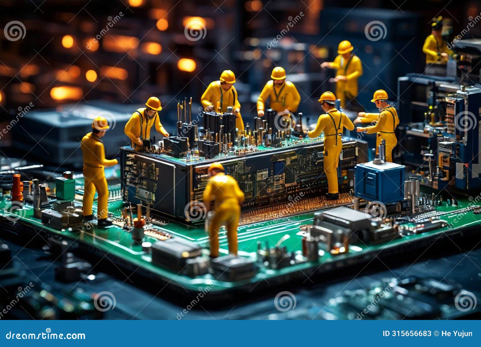 Miniature Engineers Fixing Computer Stock Illustration - Illustration ...