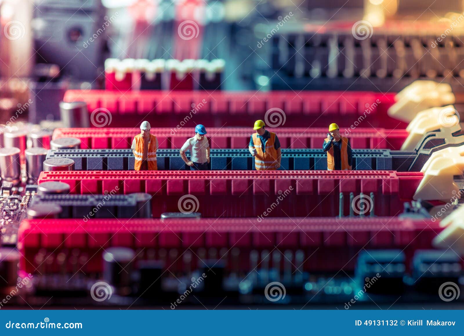 Miniature Engineers Repairing Circuit Board. Technology Concept Stock ...