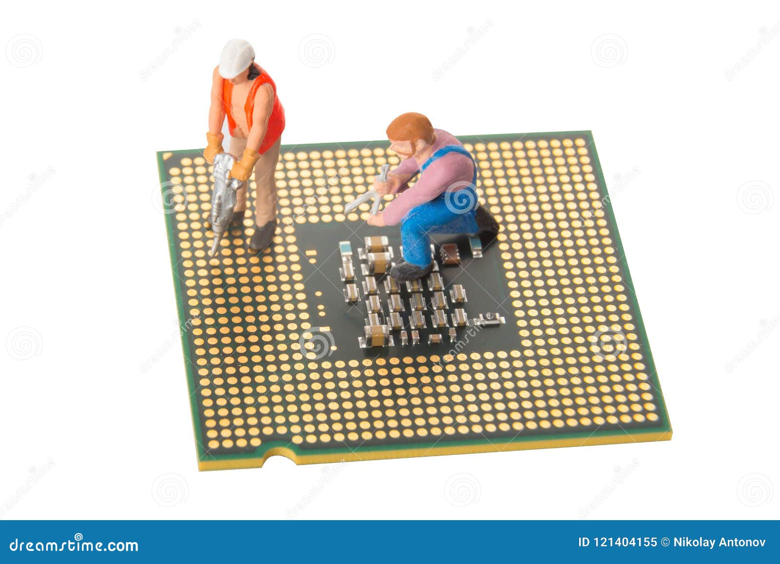 Miniature Engineers or Technician Workers Repairing CPU Isolated on ...