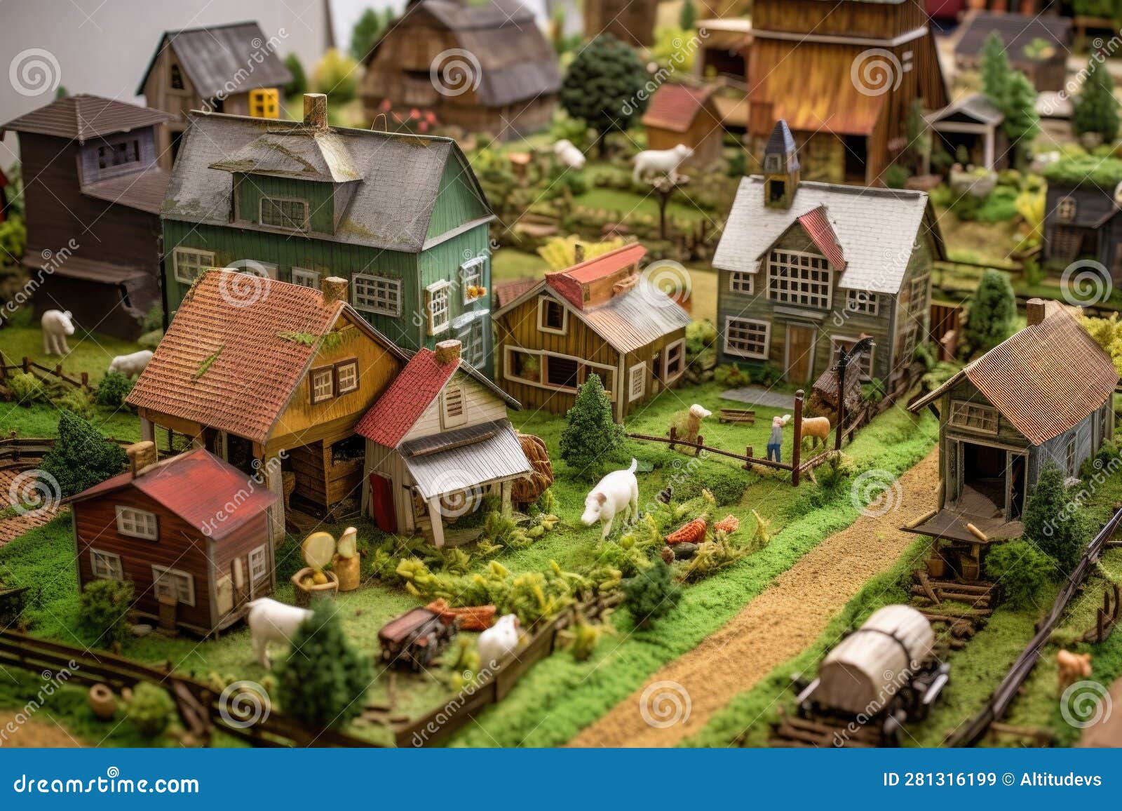 Miniature Farm with Detailed Barns, Fields, and Animals Stock ...