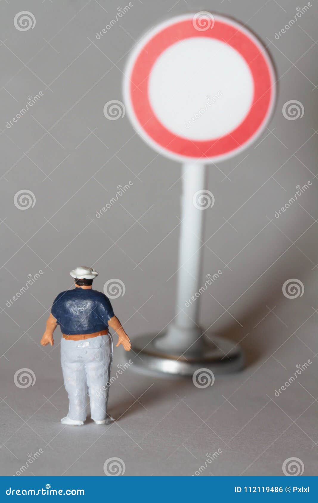 Miniature of a Fat Man in Front of a No-access Signal Stock Photo ...