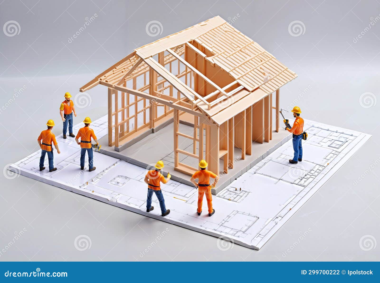Miniature Figures Construction Workers Working on a Blueprint. Suitable ...