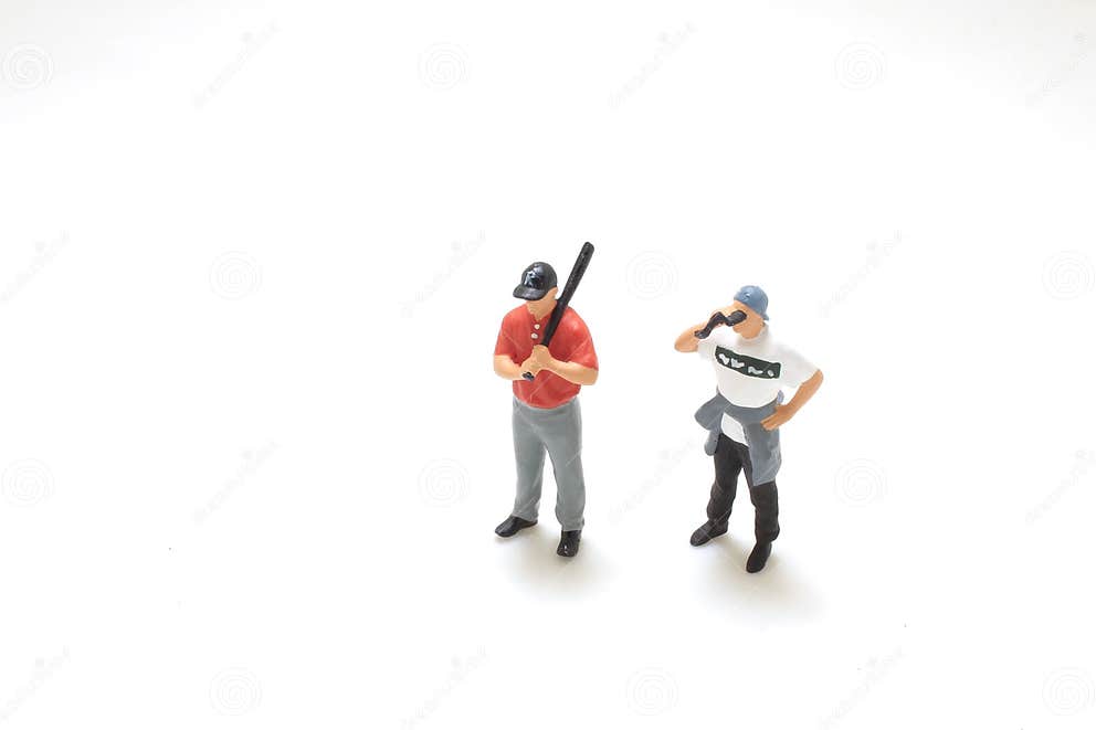 Miniature Figures Playing Baseball on White Background Stock Photo ...
