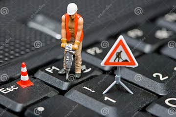 Miniature Figures Working on a Computer Keyboard. Stock Image - Image ...