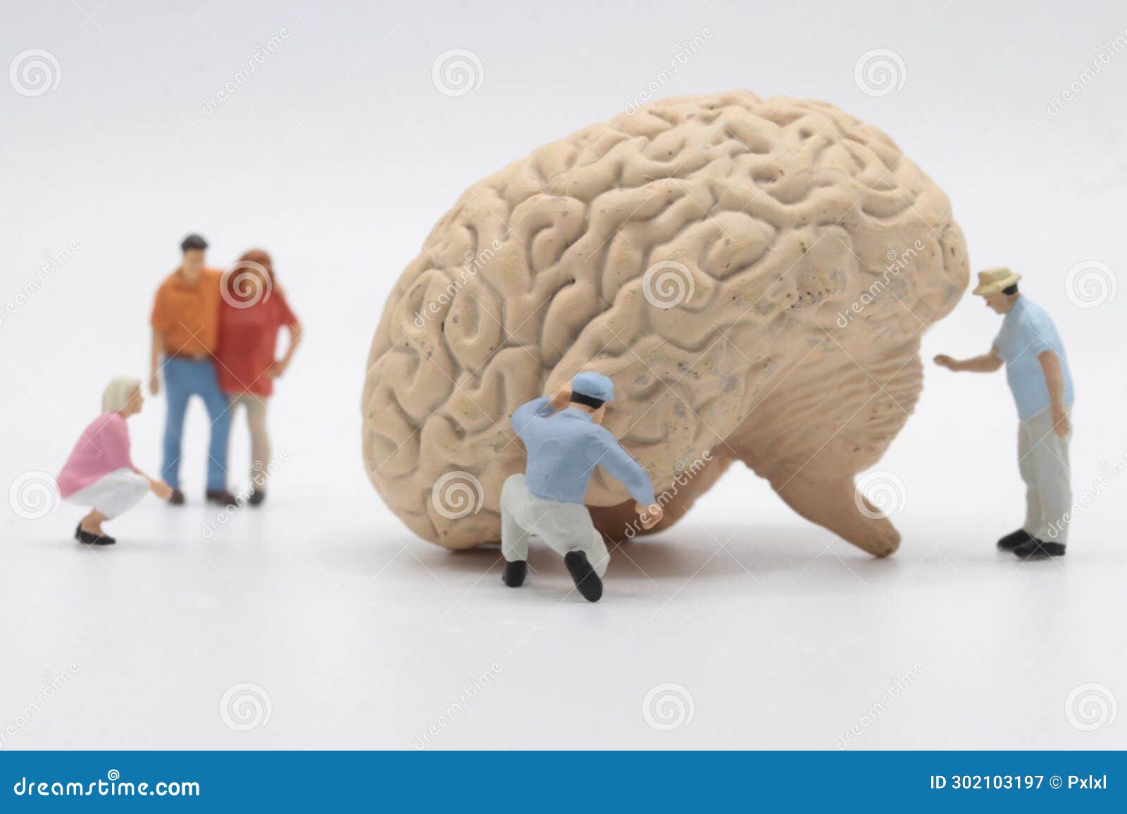 Miniature Figurines of People with an Human Brain Stock Image - Image ...