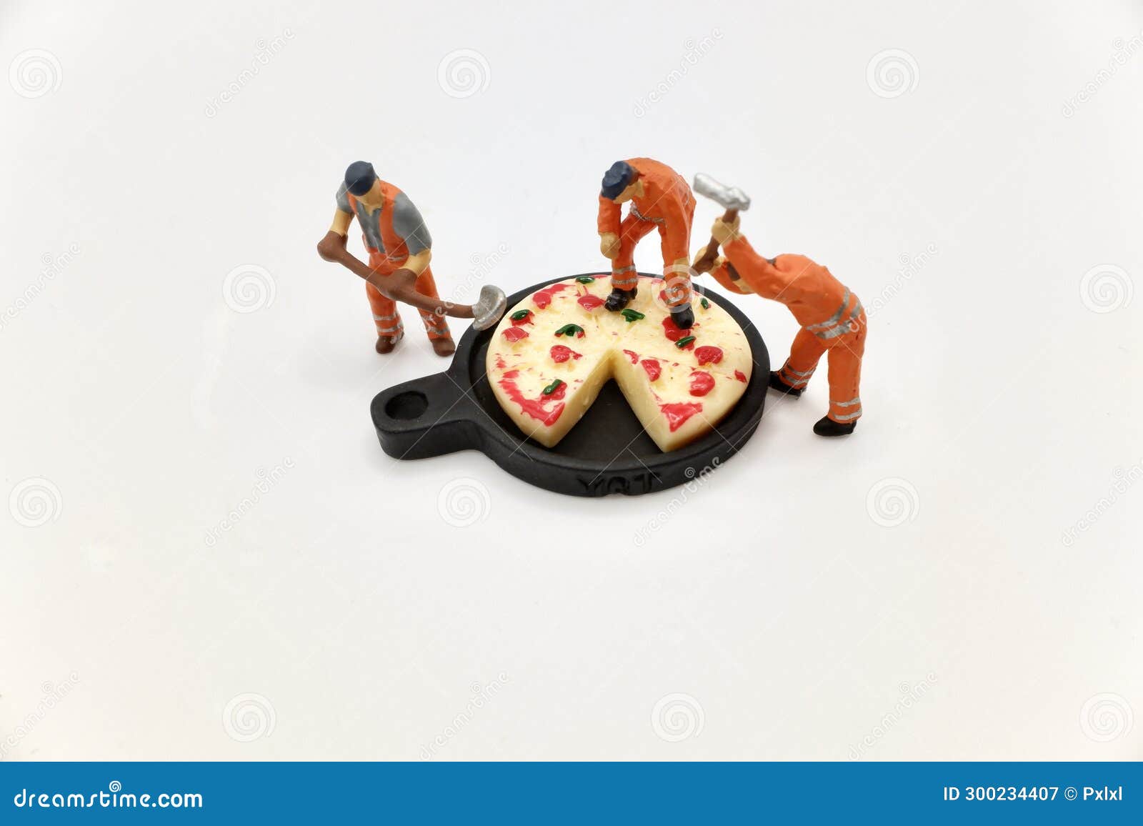 Miniature Figurines of a Team of Workers with a Huge Pizza Stock Image ...