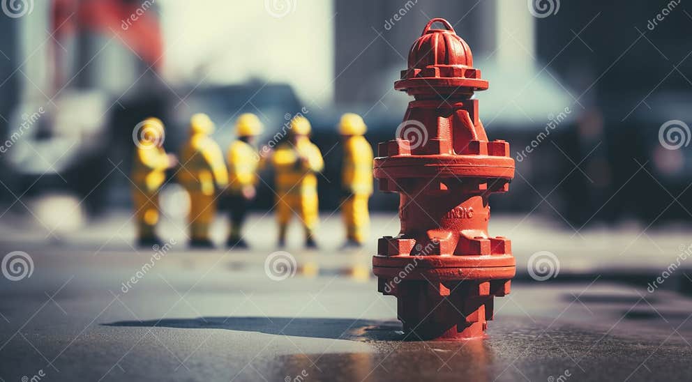 Miniature Fire Hydrant and Workers on City Street Stock Illustration ...