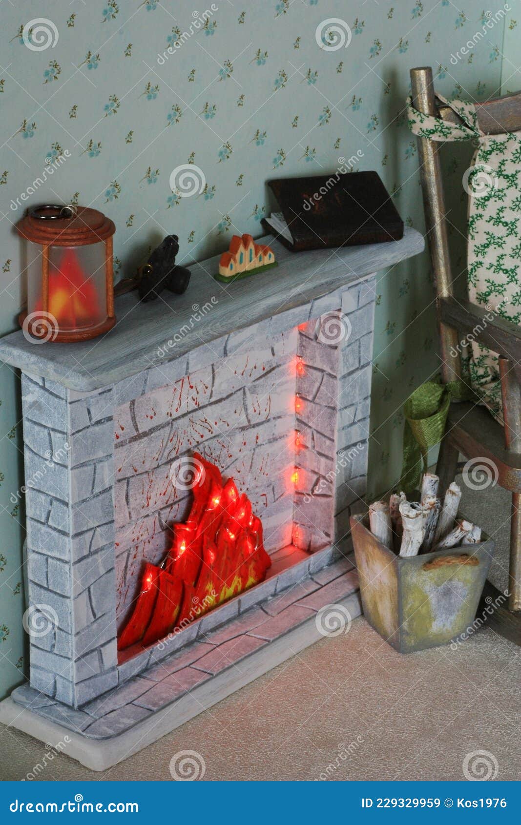 Miniature Fireplace with Fire in a Doll House Stock Image - Image of ...