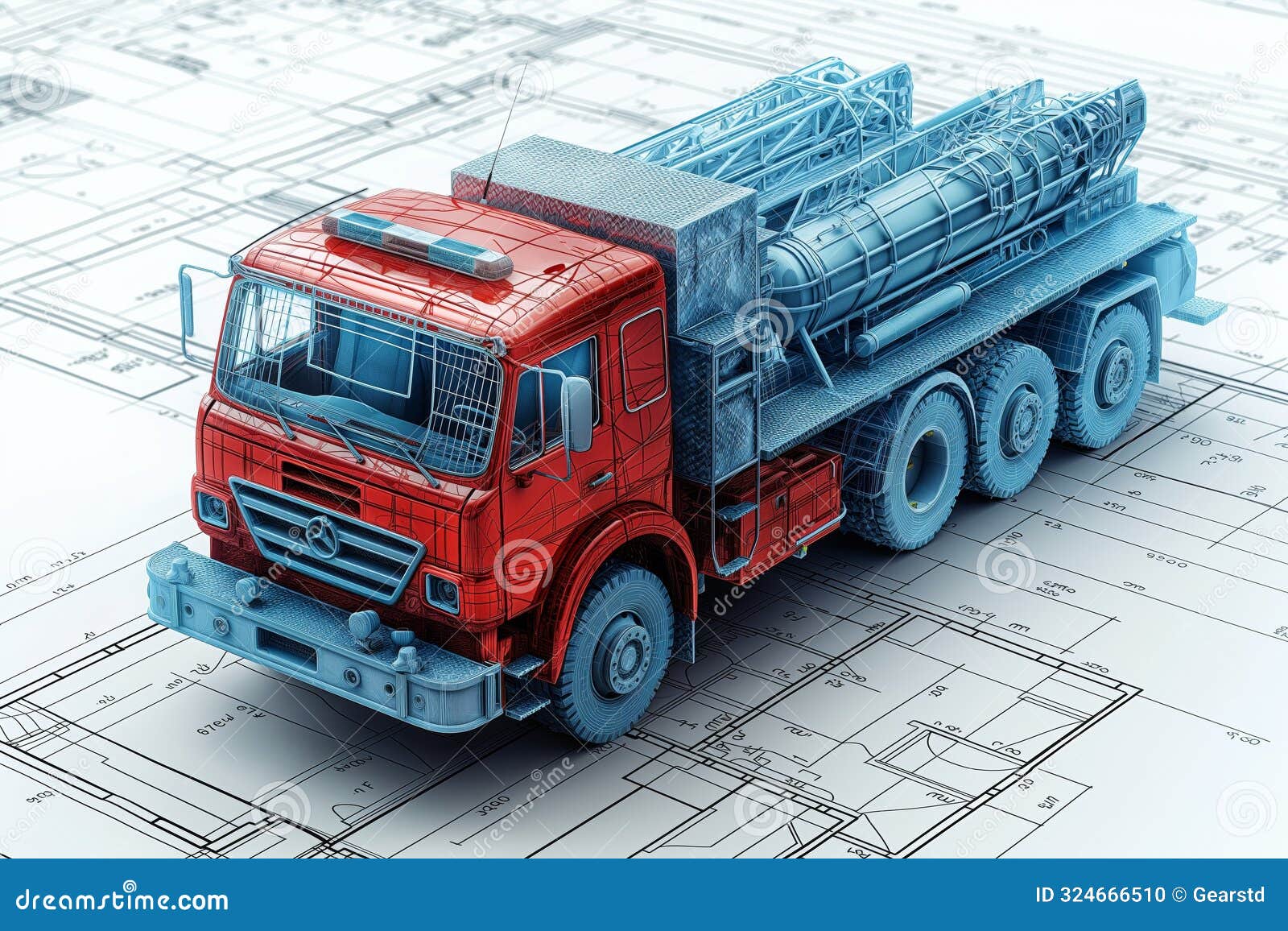 Miniature Firetruck on Blue Technical Drawing Stock Photo - Image of ...