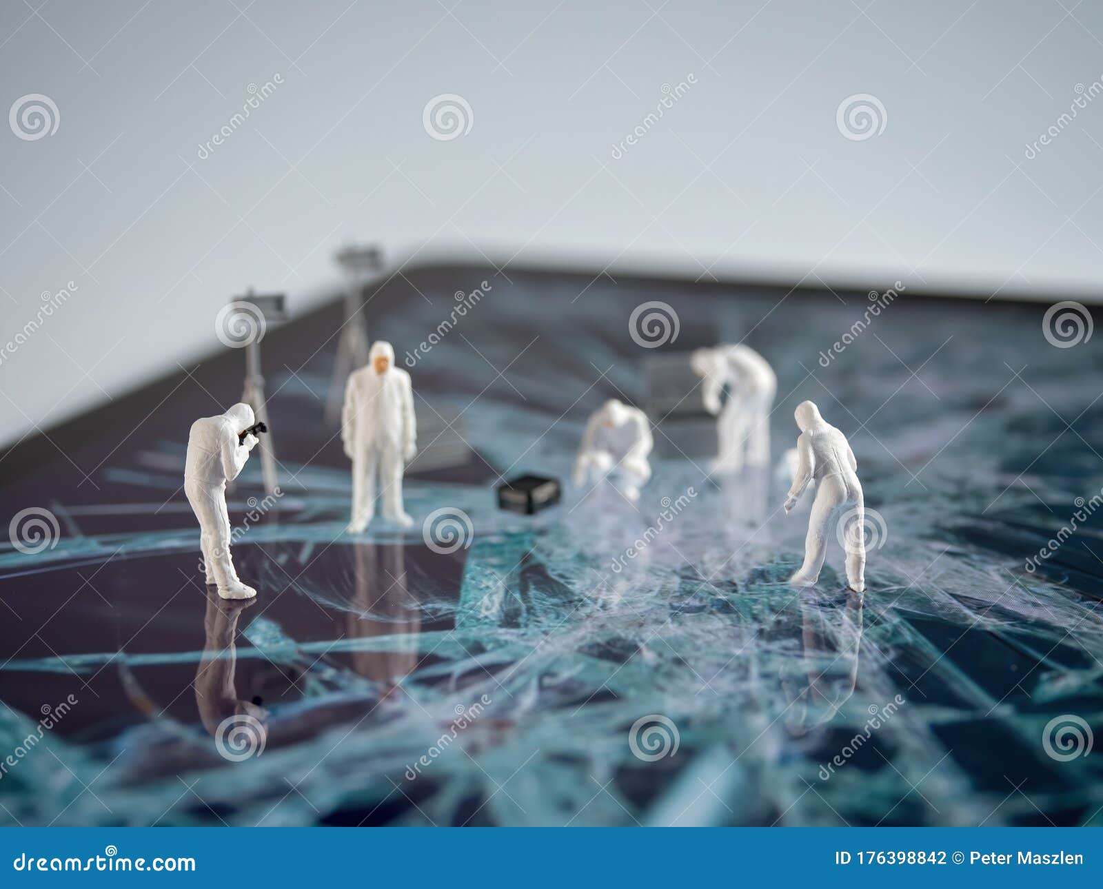 Miniature Forensics Team Examining Broken Glass Stock Photo - Image of ...
