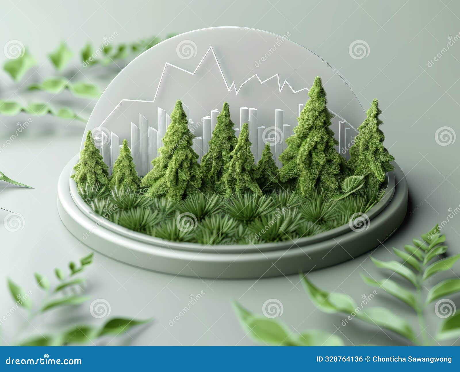 A Miniature Forest Scene with a Dome, Depicting a Mountain Range in the ...