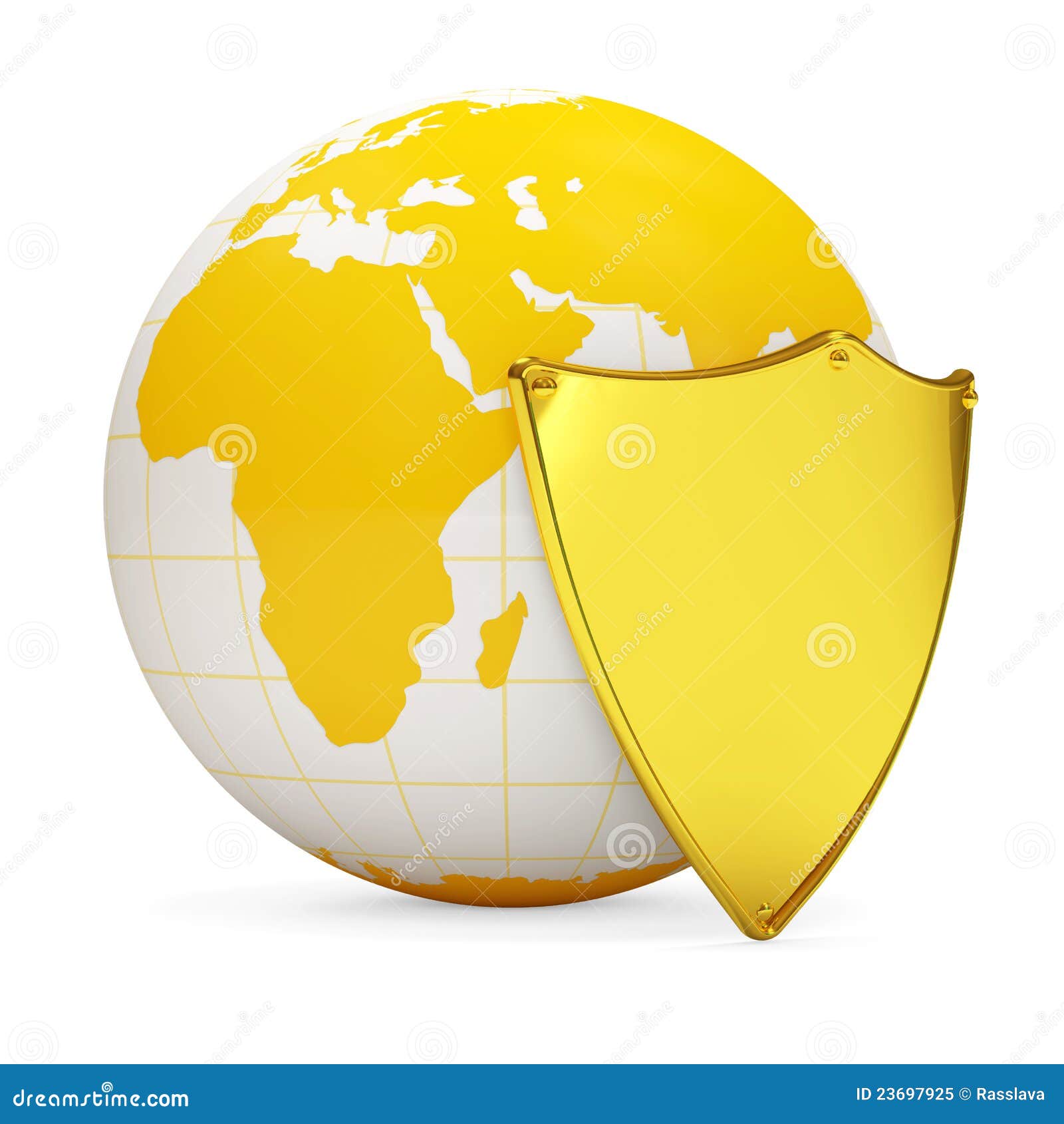 Miniature Globe with Golden Shield Stock Illustration - Illustration of ...