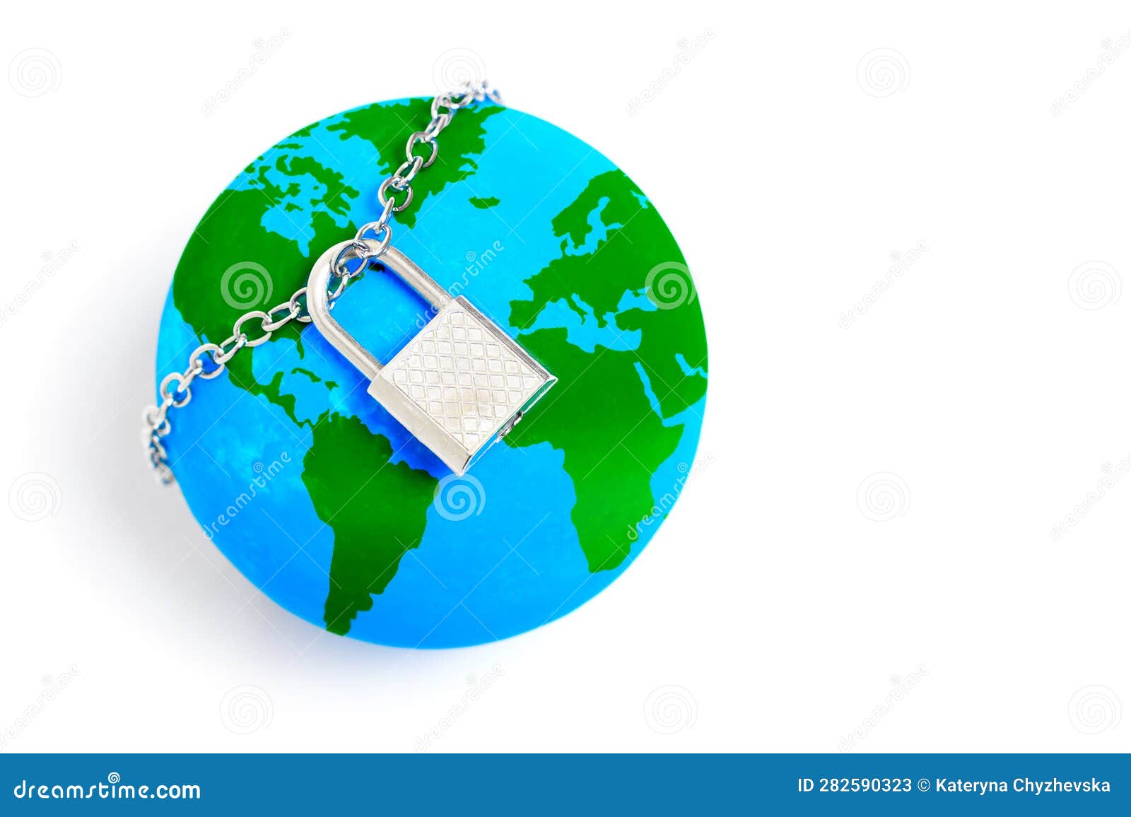 Globe Secured with a Chained Padlock on White Stock Image - Image of ...