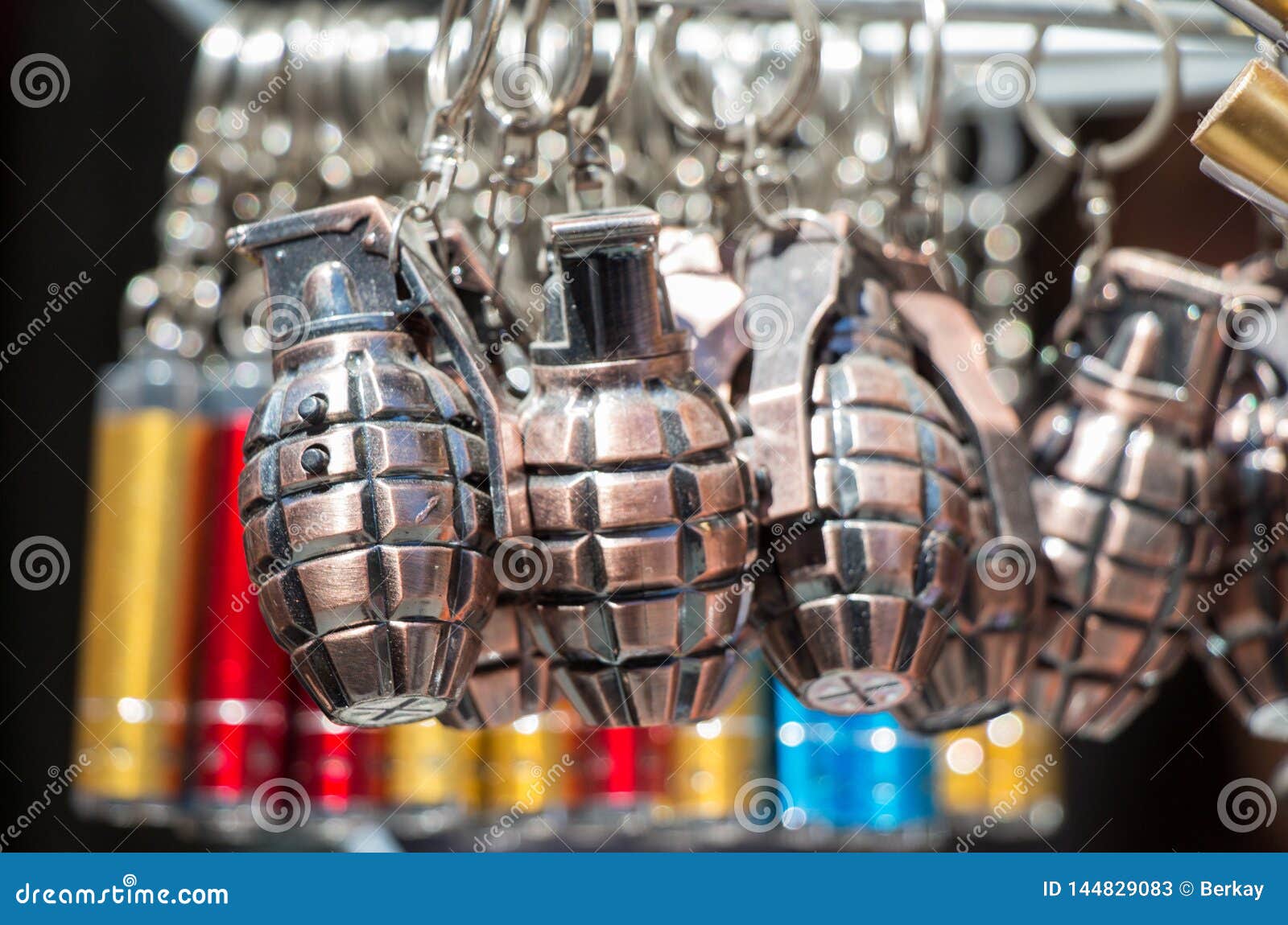 Miniature Grenade Shaped Keychain on Display Stock Image - Image of ...