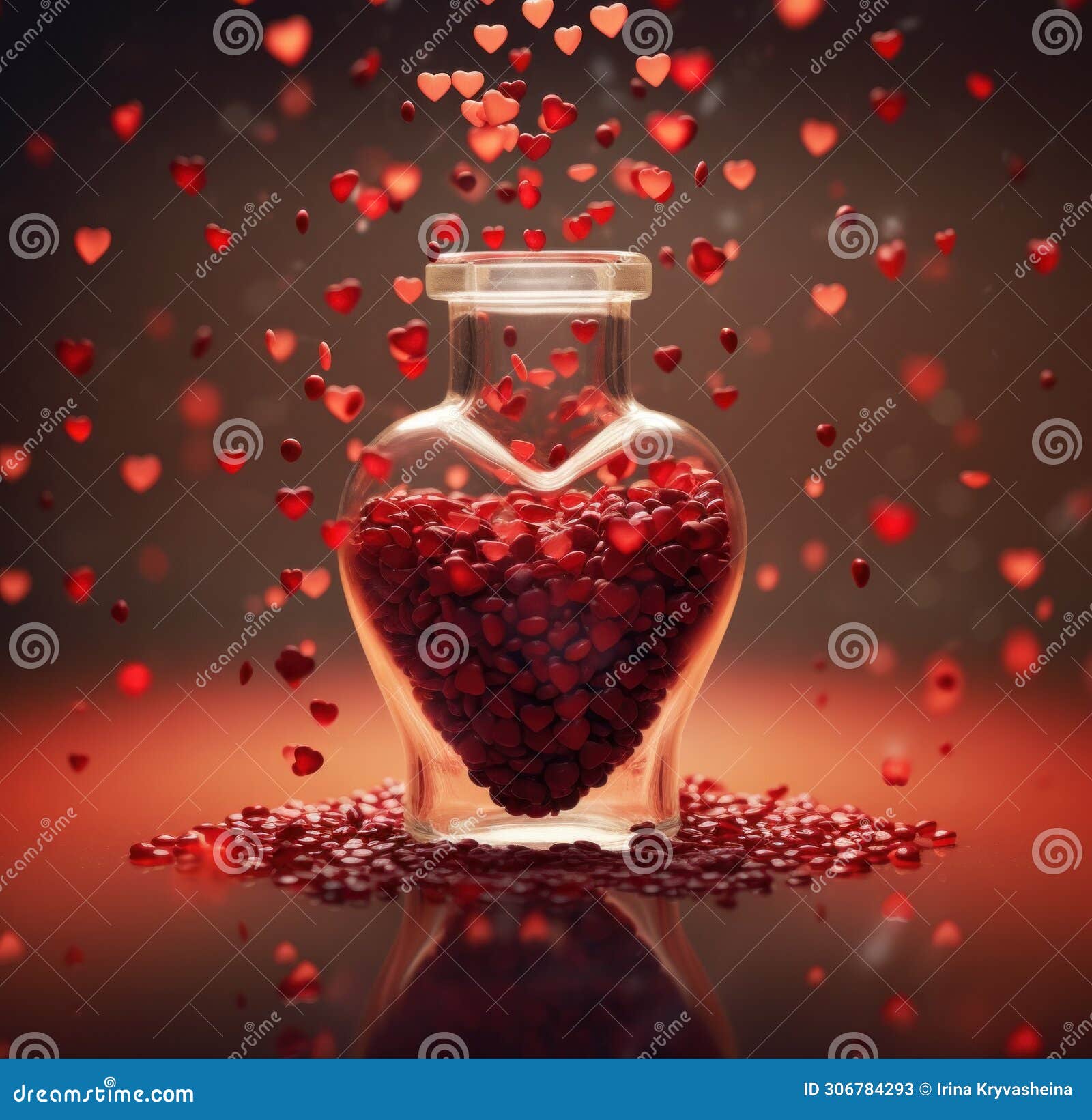 Miniature Heart Cluster Falling from a Glass Bottle Stock Image - Image ...