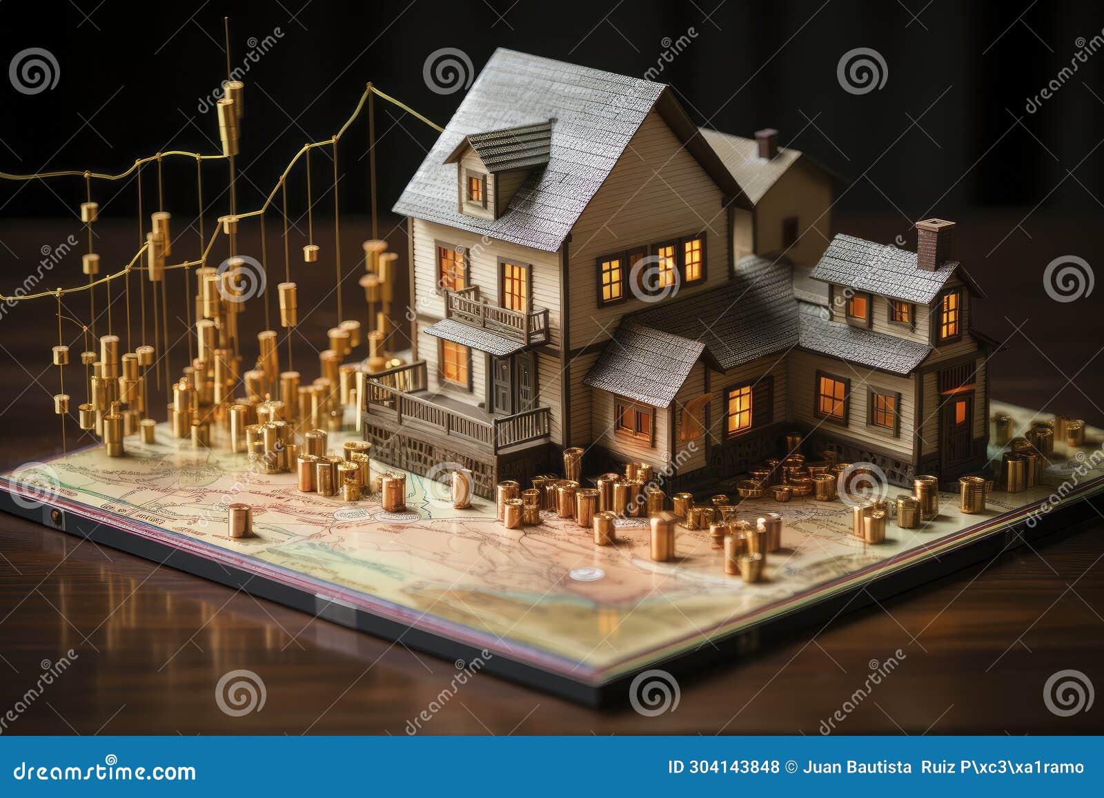 Miniature House Model with Economic Growth Graphs. Stock Photo - Image ...
