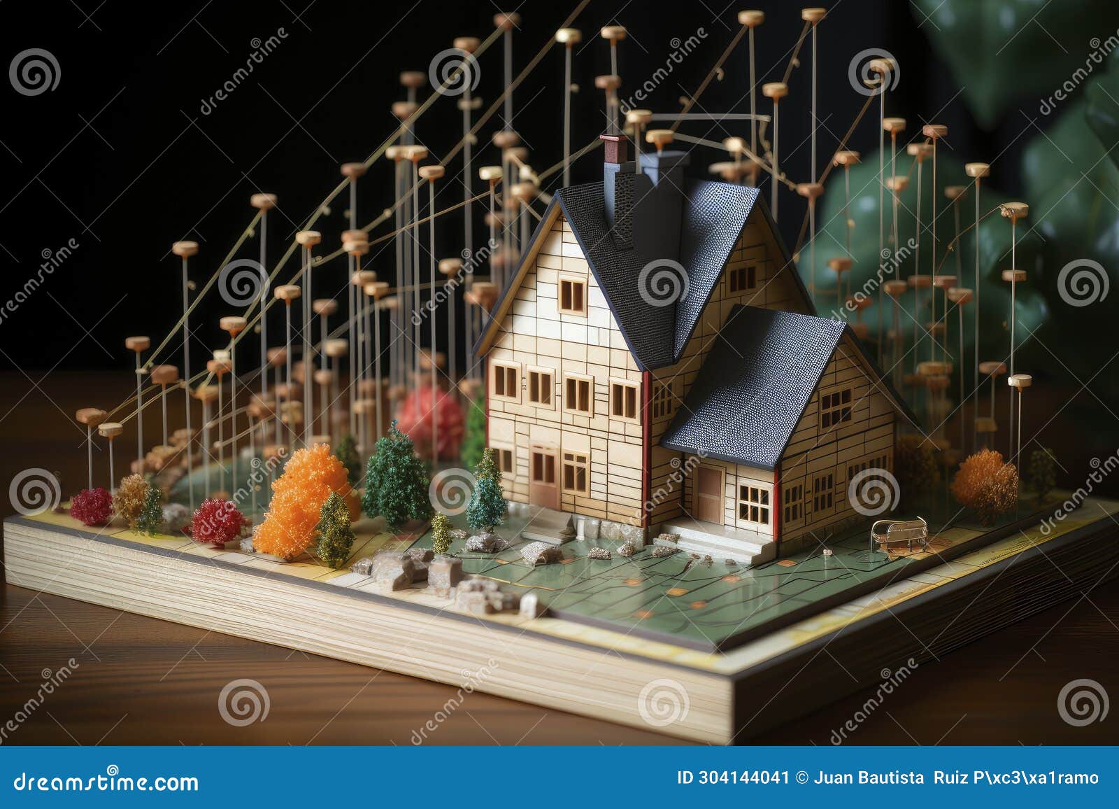 Miniature House Model with Economic Growth Graphs. Stock Image - Image ...