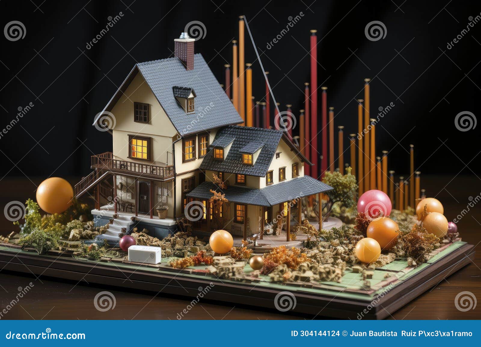 Miniature House Model with Economic Growth Graphs. Stock Photo - Image ...