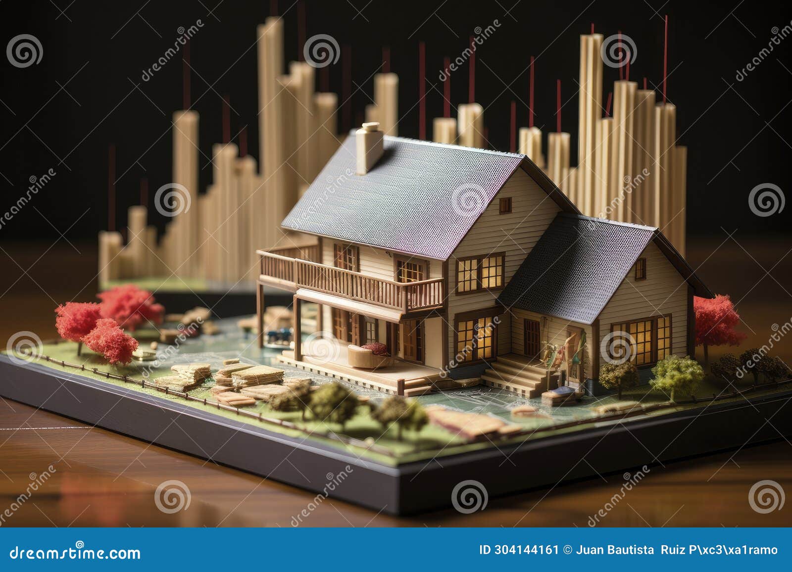 Miniature House Model with Economic Growth Graphs. Stock Image - Image ...