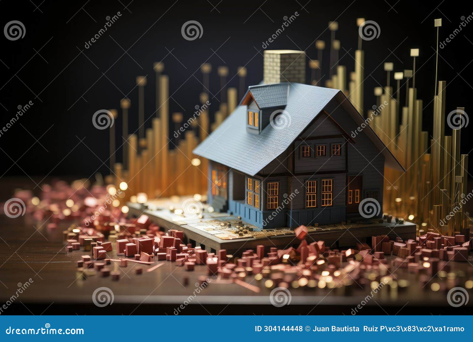 Miniature House Model with Economic Growth Graphs. Stock Photo - Image ...