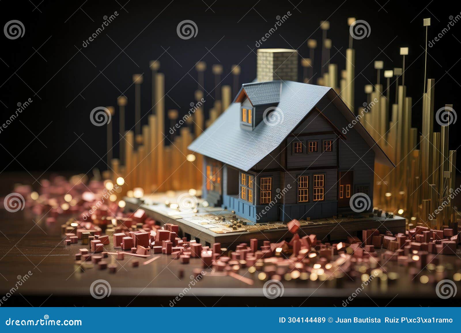 Miniature House Model with Economic Growth Graphs. Stock Image - Image ...